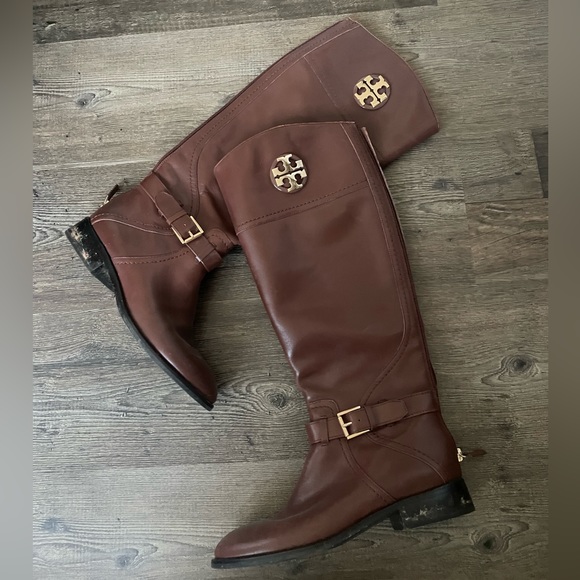Tory Burch | Shoes | Tory Burch Knee High Leather Boots Brown 8 Gold ...